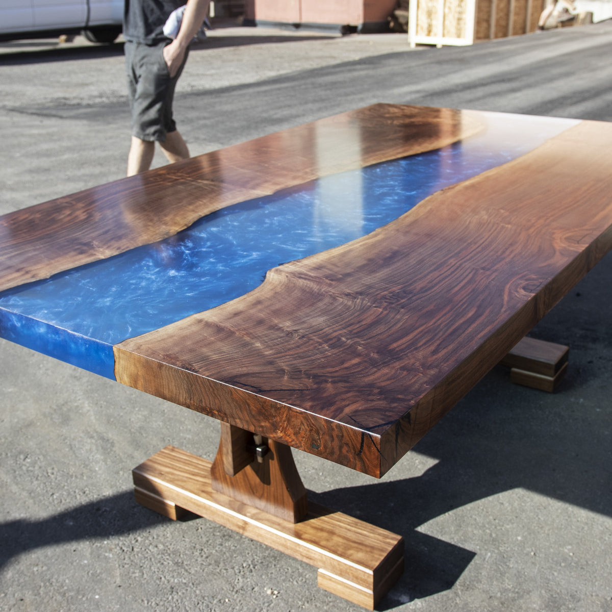 Claro Walnut and Deep Blue Resin Dining Table – Black Forest Wood Co.