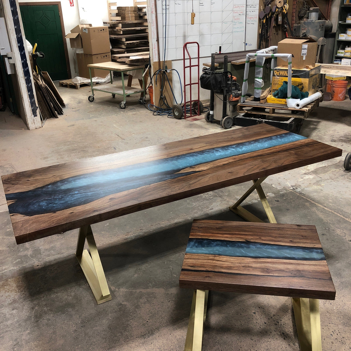 Claro Walnut and Brass Dining Table – Black Forest Wood Co.