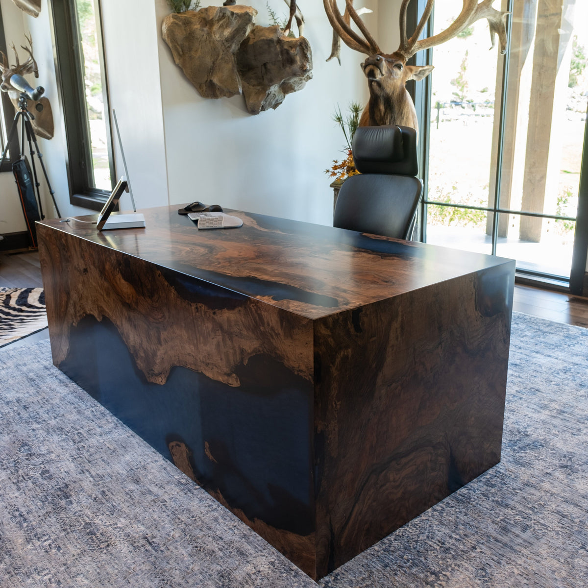 Bastogne Walnut Waterfall Desk – Black Forest Wood Co.