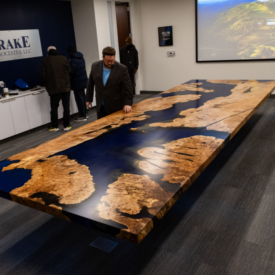 Maple Burl and Resin Conference Table – Black Forest Wood Co.