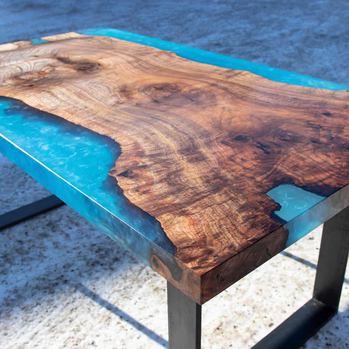 Claro Walnut and Metallic Blue Resin Desk – Black Forest Wood Co.