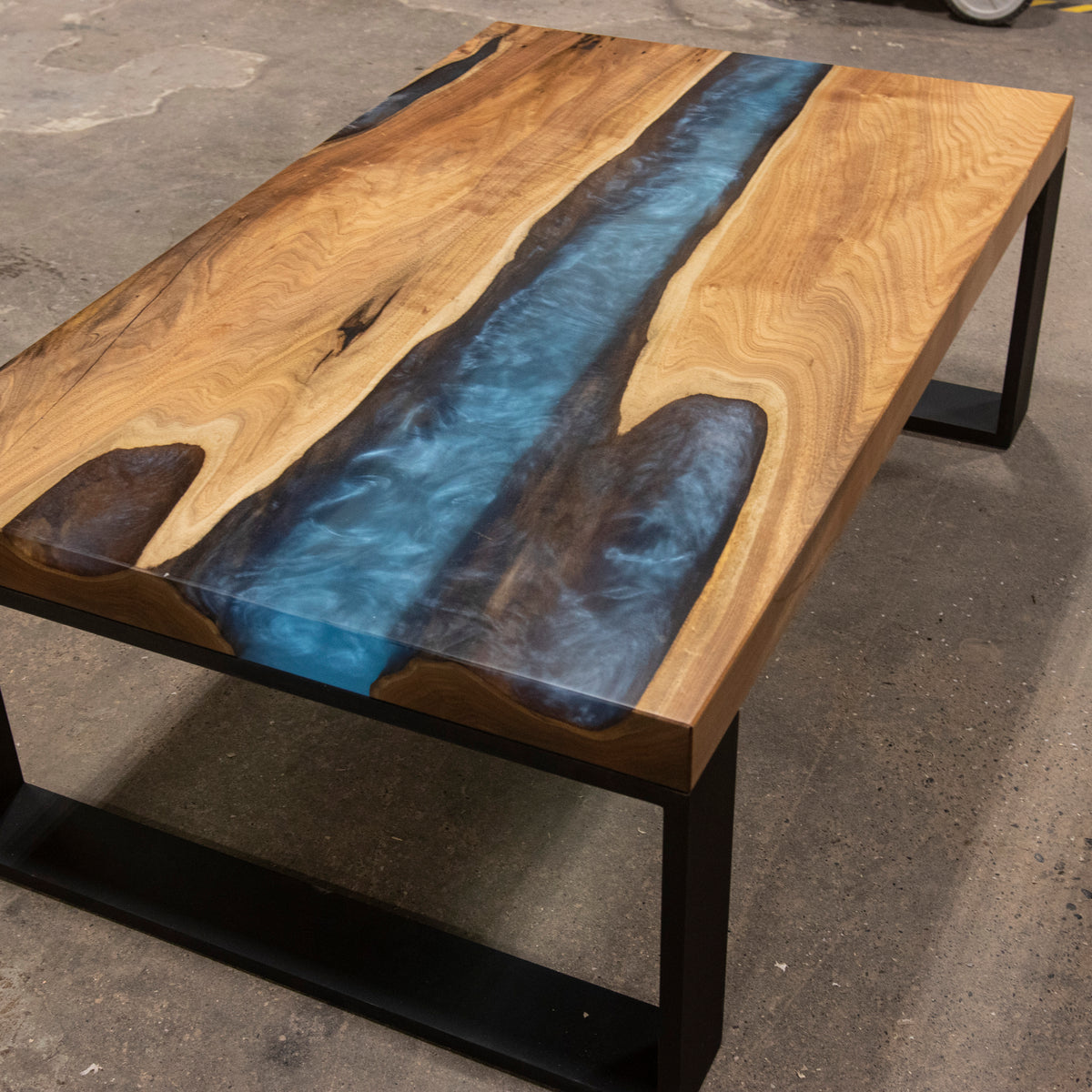 Butternut and Blue Resin Coffee Table – Black Forest Wood Co.