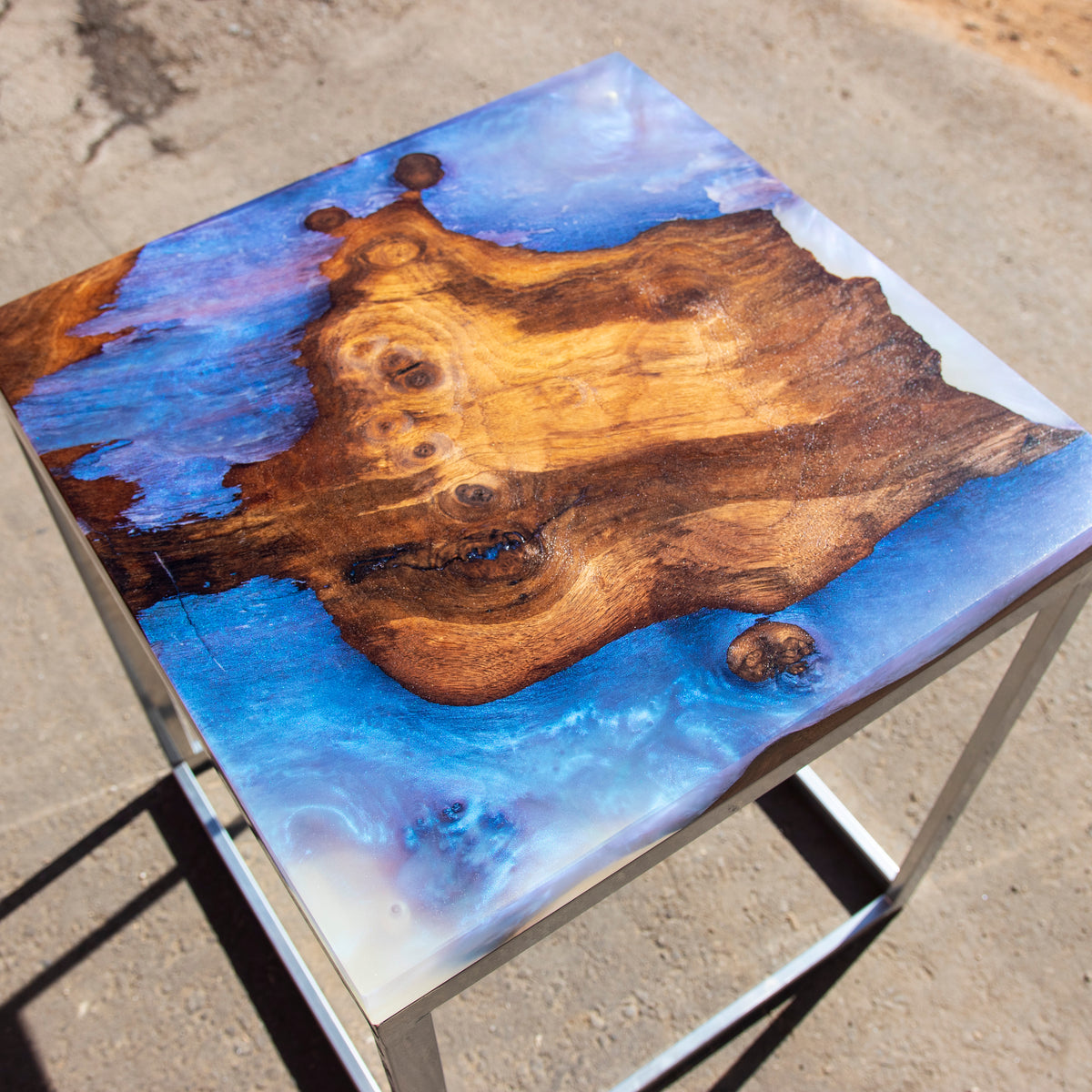 Walnut and Iridescent Resin End Table – Black Forest Wood Co.