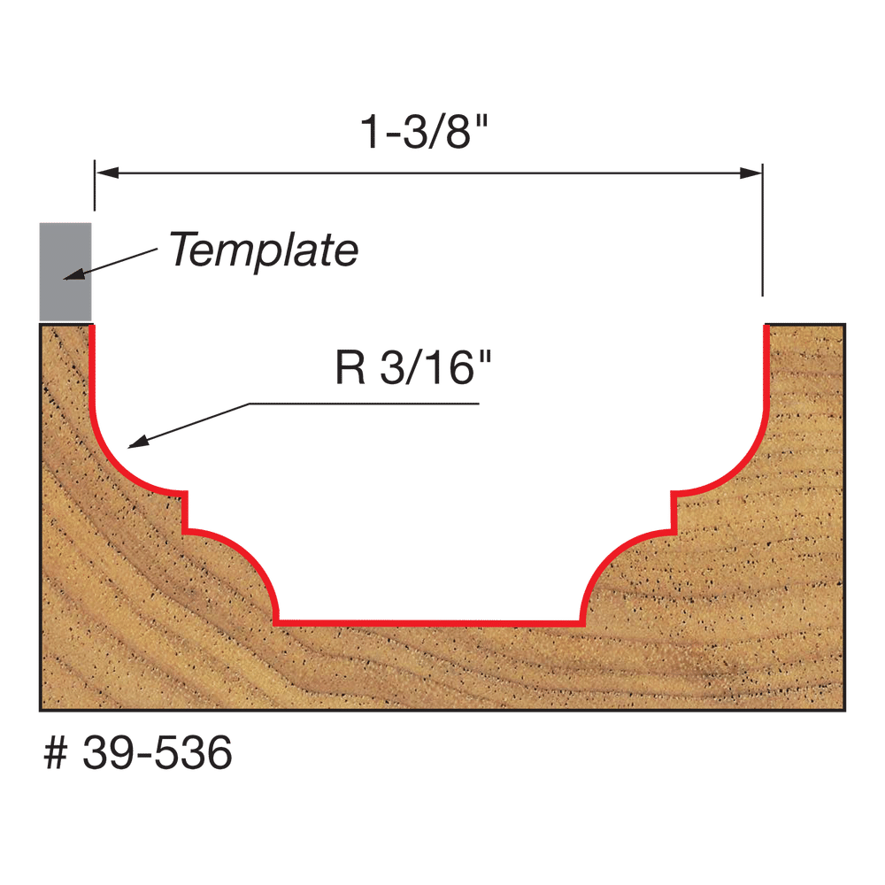3/16" Radius Top Bearing Cove & Bead Groove Bit with 3/8" Shank - Black ...